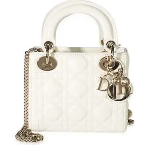DIOR White Lambskin Cannage Mini Lady Dior