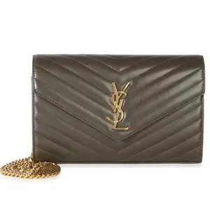 Saint Laurent Light Musk Quilted Lambskin Cassandre Chain Wallet
