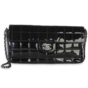 CHANEL Black Quilted Patent Chocolate Bar East West Flap Bag