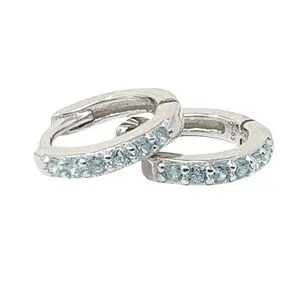 HARFI Aquamarine March Birthstone Huggie Hoops - Blue/silver