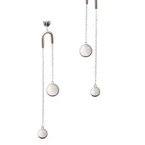 BOLD MANIFEST DESIGNS Unbound Pill Sculptural Geometric Chain Earrings Rhodium Plated - Silver