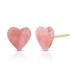 HEATHER HAWKINS Rhodochrosite Heart Stud Earrings - Gold