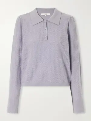 FRAME The Honeycomb Cashmere Polo Sweater - Blue
