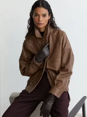 REISS Maeve Leather Twin-pocket Relaxed Jacket - Neutral