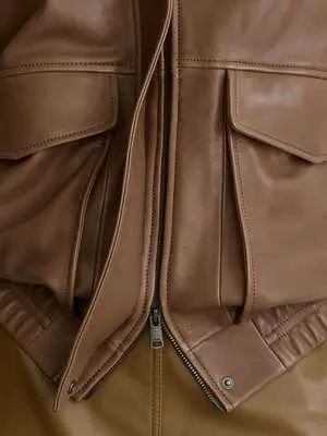 REISS Maeve Leather Twin-pocket Relaxed Jacket
