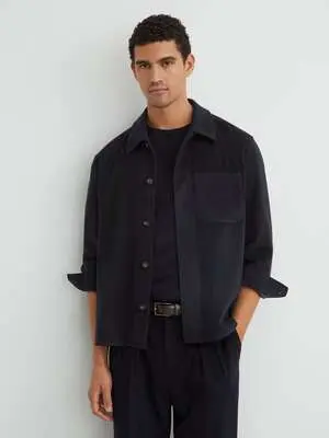 REISS Collin Brushed Wool-blend Patch-pocket Overshirt - Navy