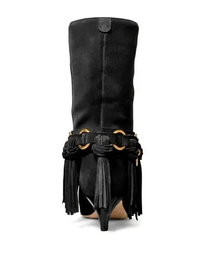 Michael Kors Daniela Leather Fringe Boots - Black