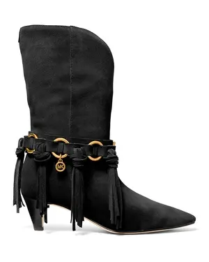 Michael Kors Daniela Leather Fringe Boots - Black