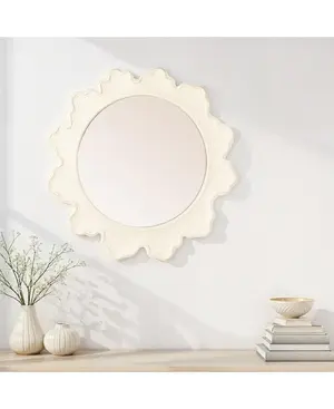 ROWENA INTERIORS Faux Bois Round Metal Wall Mirror