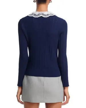 Aqua Lace Collar Pointelle Cardigan Exclusive