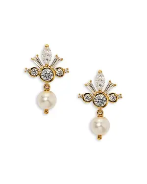 Nadri Cubic Zirconia And Imitation Pearl Under The Sea Crown Drop Earrings - Gold
