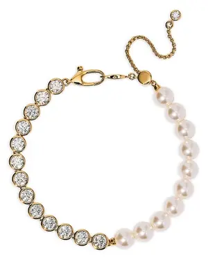 Nadri Cubic Zirconia & Imitation Pearl Under The Sea Adjustable Line Bracelet - Gold