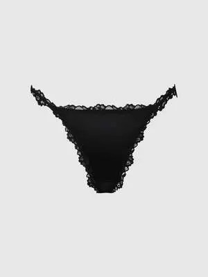 Frederick's Of Hollywood Marlena Satin & Lace String Bikini - Black