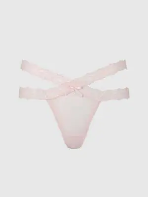 Frederick's Of Hollywood Stella Mesh & Lace Double Band Thong - Light Pink