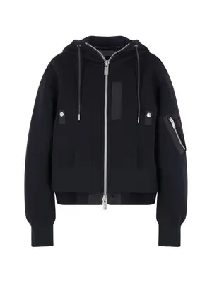Sacai Nylon And Cotton Hoodie - Black