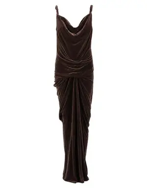 Rick Owens Abito Drappeggiato In Velluto - Brown