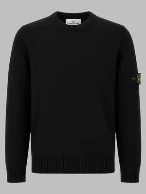 Stone Island Maglia In Lana Con Patch Logo - Black