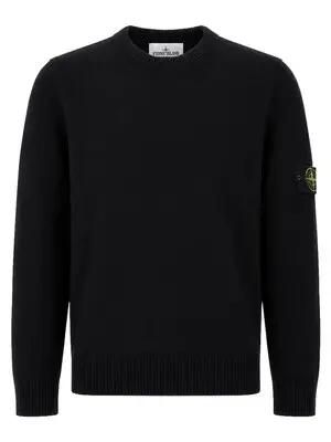 Stone Island Wool Sweater With Logo Patch - Black