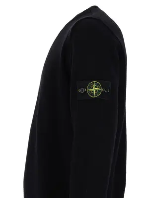 Stone Island Wool Sweater With Logo Patch - Black