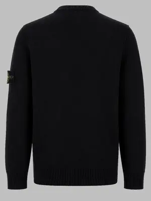 Stone Island Wool Sweater With Logo Patch - Black