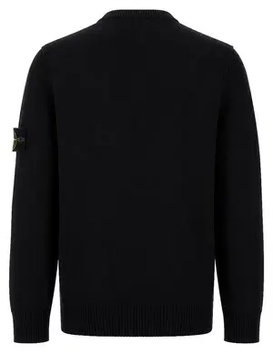 Stone Island Wool Sweater With Logo Patch - Black