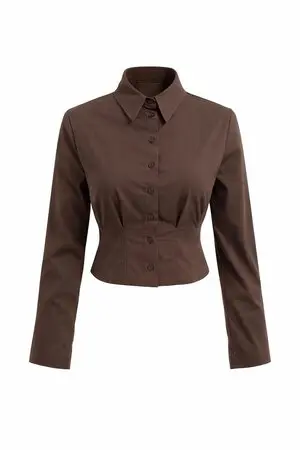 EXQUISE Felecia Long Sleeve Crop Shirt