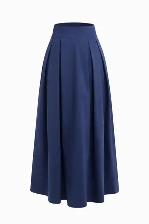EXQUISE Flori Pleated Elasticated Back Midi Skirt Navy