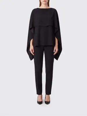 Alberta Ferretti Long Asymmetric Satin Cape With Short Sleeves - Black