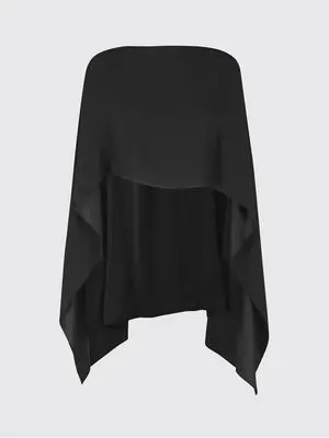 Alberta Ferretti Long Asymmetric Satin Cape With Short Sleeves - Black