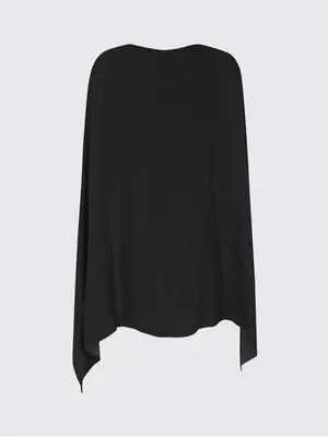 Alberta Ferretti Long Asymmetric Satin Cape With Short Sleeves - Black