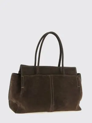 TOD'S Suede Shoulder Bag With Double Handle And Charm - Brown