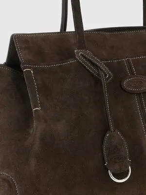 TOD'S Suede Shoulder Bag With Double Handle And Charm - Brown