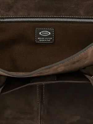TOD'S Suede Shoulder Bag With Double Handle And Charm - Brown