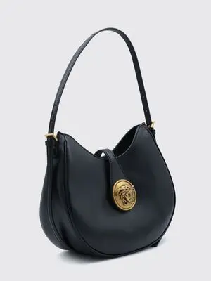 Versace Emblème Lambskin Leather Hobo Bag With Medusa Logo - Black