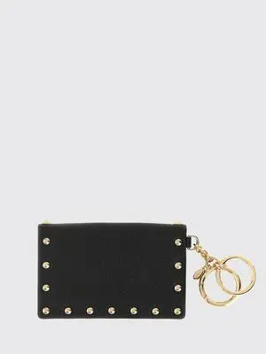Valentino Garavani Rockstud Grained Calfskin Leather Key Holder With Flap - Black