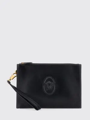 Versace Lambskin Pouch With Medusa Logo And Removable Wrist Strap