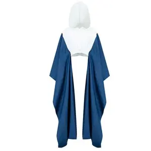 ÚCHÈ Blue / White Blue Denim Agbada Sleeves White Crop Hoodie