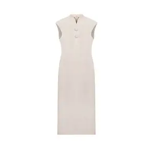 NOCTURNE Neutrals Ecru Padded Shoulder Button Detail Maxi Dress - Beige