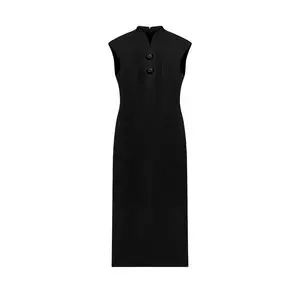 NOCTURNE Padded Shoulder Button Detail Maxi Dress - Black