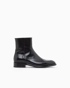 Giorgio Armani Boots In Brushed Leather With Leather Sole - Black