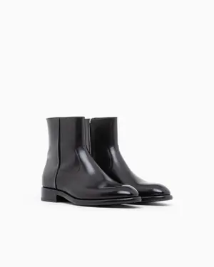 Giorgio Armani Boots In Brushed Leather With Leather Sole