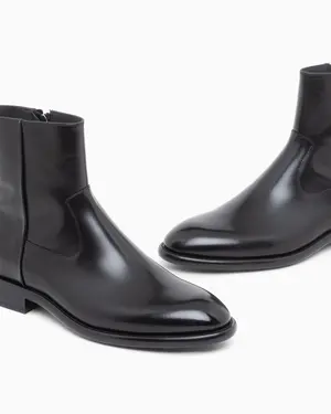 Giorgio Armani Boots In Brushed Leather With Leather Sole