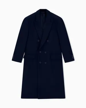 Giorgio Armani Coat Regular Fit In Chevron Virgin Wool And Cashmere - Navy Blue