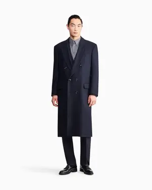 Giorgio Armani Coat Regular Fit In Chevron Virgin Wool And Cashmere