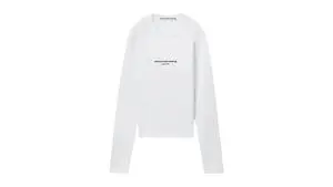 Alexander Wang Logo Print Fitted Long Sleeve Tee Shirt - White