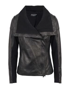 STREET LEATHERS Leather And Jersey Biker Jacket - Black