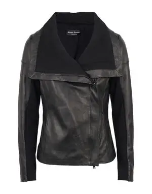 STREET LEATHERS Leather And Jersey Biker Jacket - Black