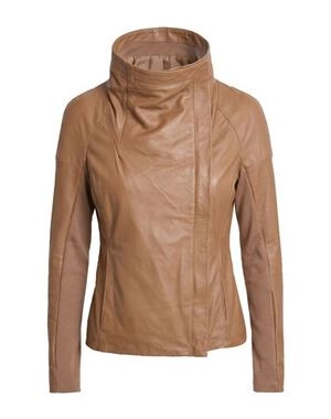 STREET LEATHERS STREET LEATHERS Leather And Jersey Biker Jacket Camel
