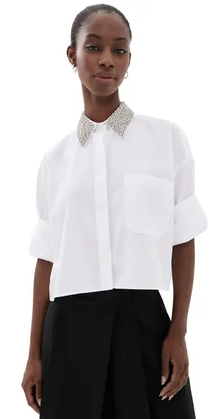 TWP Next Ex Crystal Collar Button Down Shirt - White