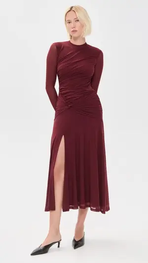 WAYF Selene Ruched Dress - Burgundy